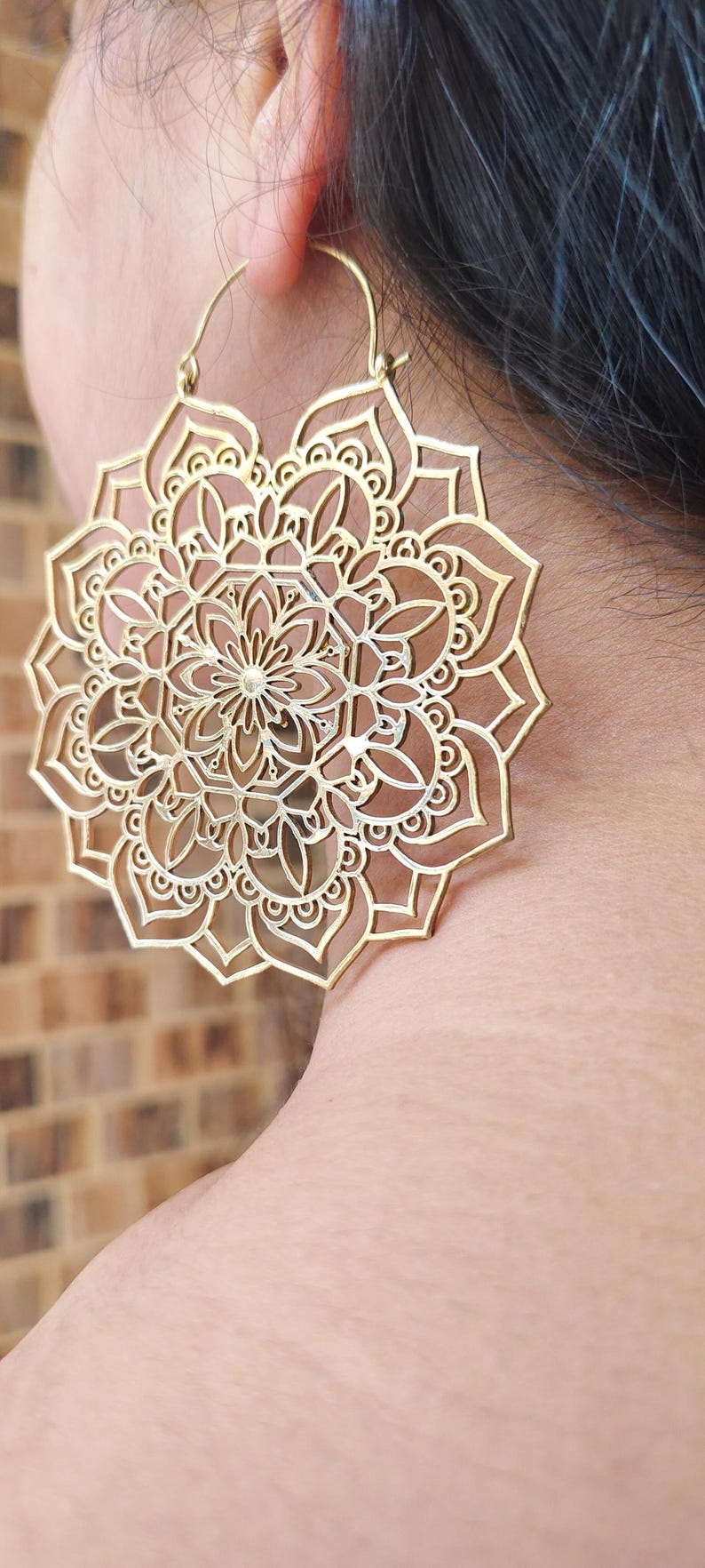 Mandala Art Big Hoop Earring Brass Boho Jewellery,statement Earring in ...