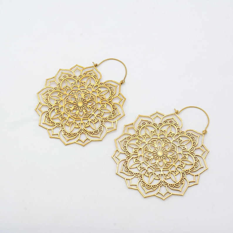 Mandala Art Big Hoop Earring Brass Boho Jewellery,statement Earring in ...