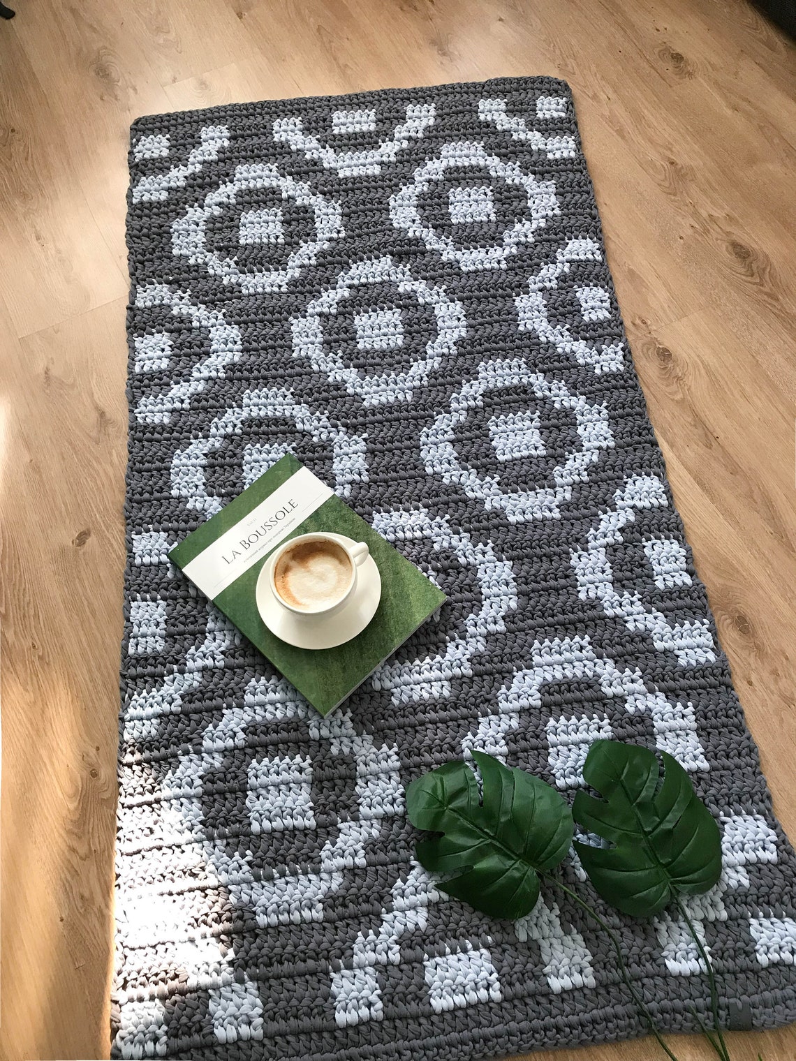 Area Rug Grey and Blue Rectangular Carpet Geometric Pattern - Etsy