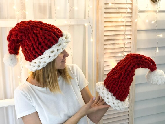 Chunky Knit Santa Hat Knitted Christmas hat Giant knit | Etsy