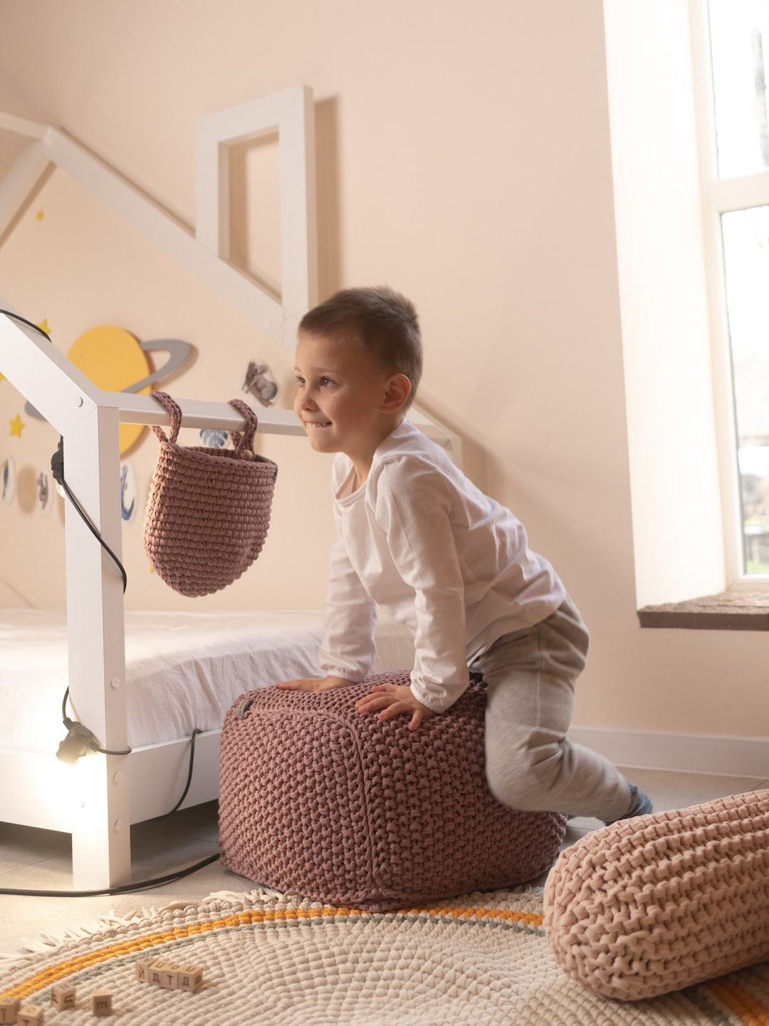 Pouf for Kids Room, Kids Floor Pouf, Pillow for Children, Crochet Pouf ...