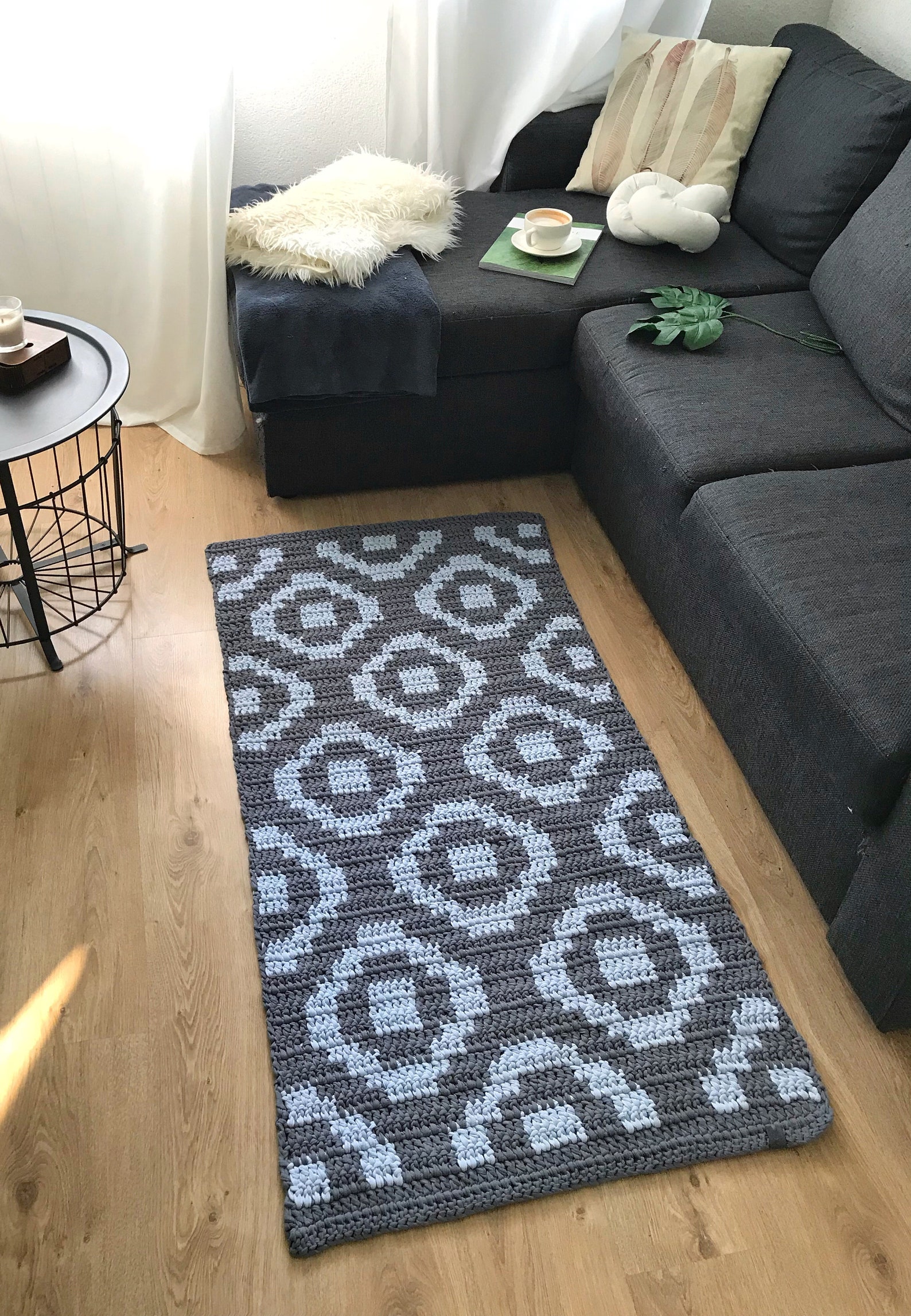 Area Rug Grey and Blue Rectangular Carpet Geometric Pattern | Etsy