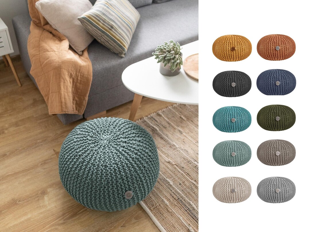 Knitted Pouf From Recycled Cotton Cord Knitted Round Footstool - Etsy
