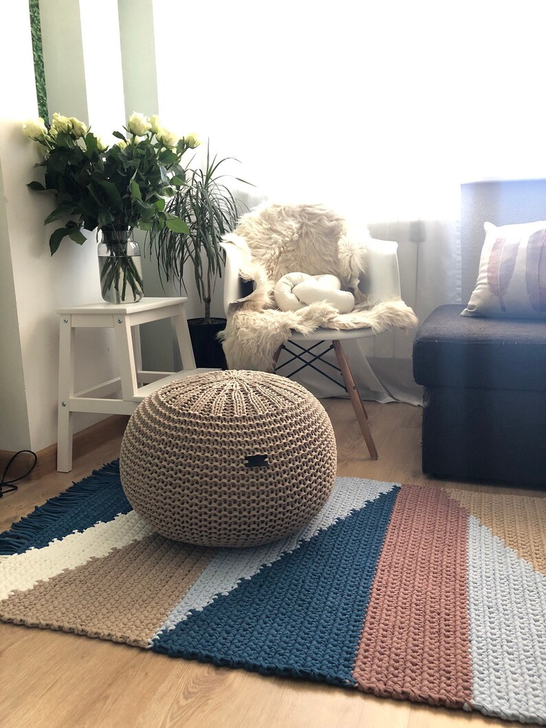 Area Rug Multicolored Patterned Rug Crochet Rectangular - Etsy