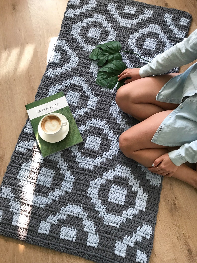 Area Rug Grey and Blue Rectangular Carpet Geometric Pattern | Etsy