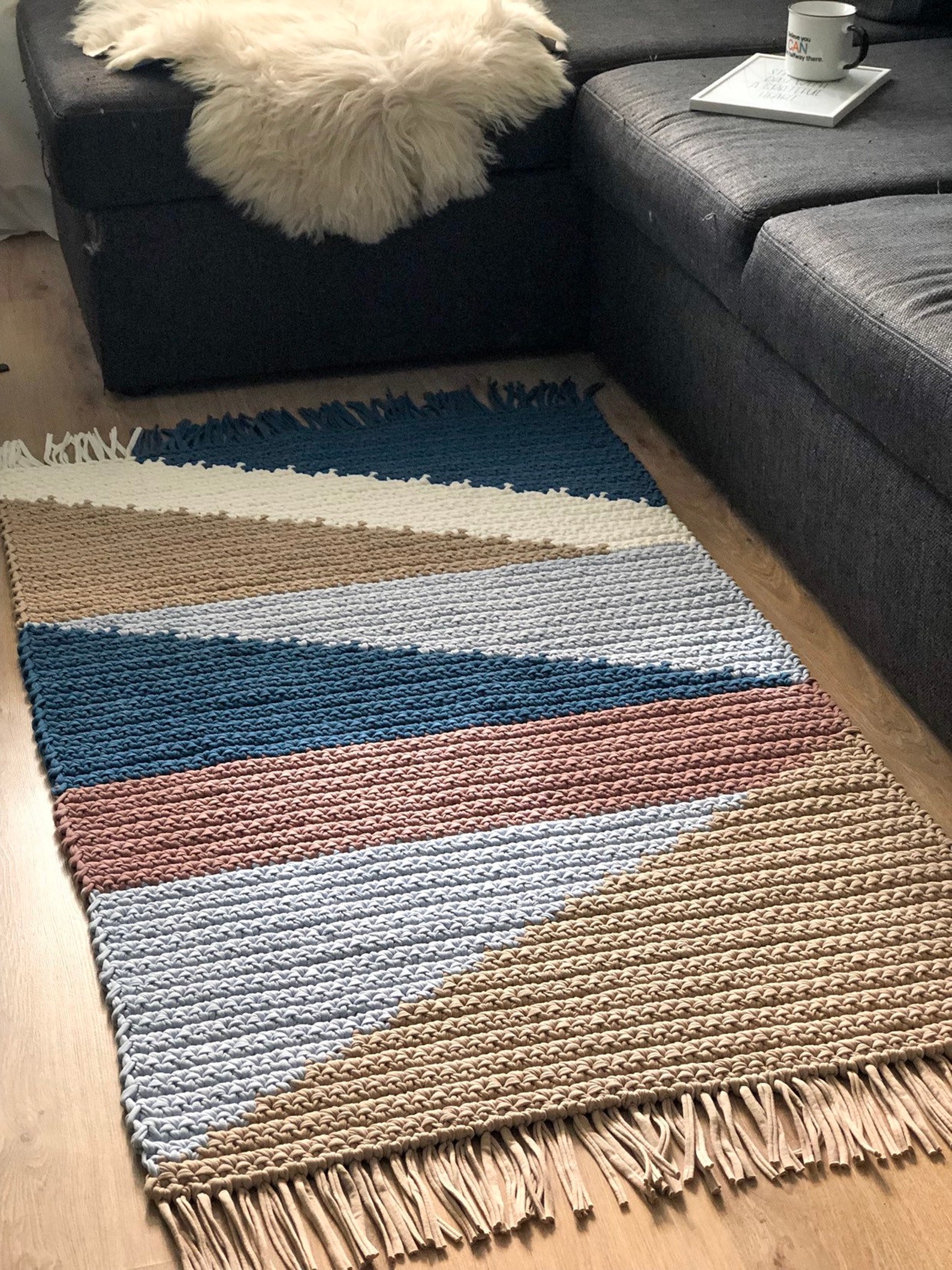 Area Rug Multicolored Patterned Rug Crochet Rectangular | Etsy