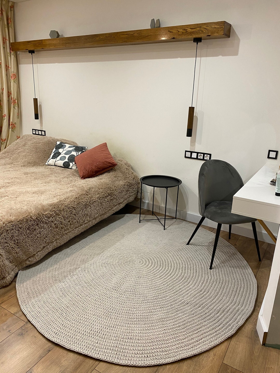 Round Area Rug, Modern Crochet Circle Floor Carpet for Nursery, Bedroom ...