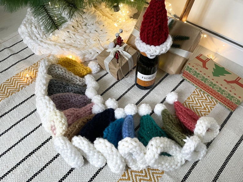 Small Chunky Knit Santa Hat Christmas Tree or Bottle Topper - Etsy