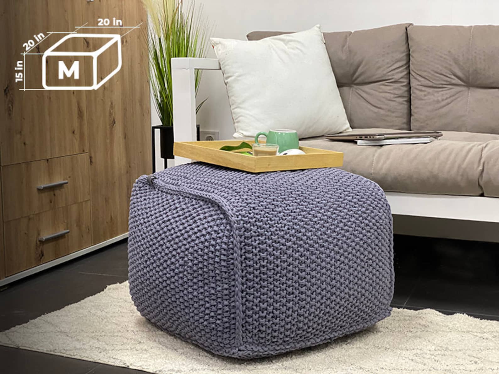 Lemon Bright Knitted Pouf Coffee Table Square Pouf Floor Pouf - Etsy