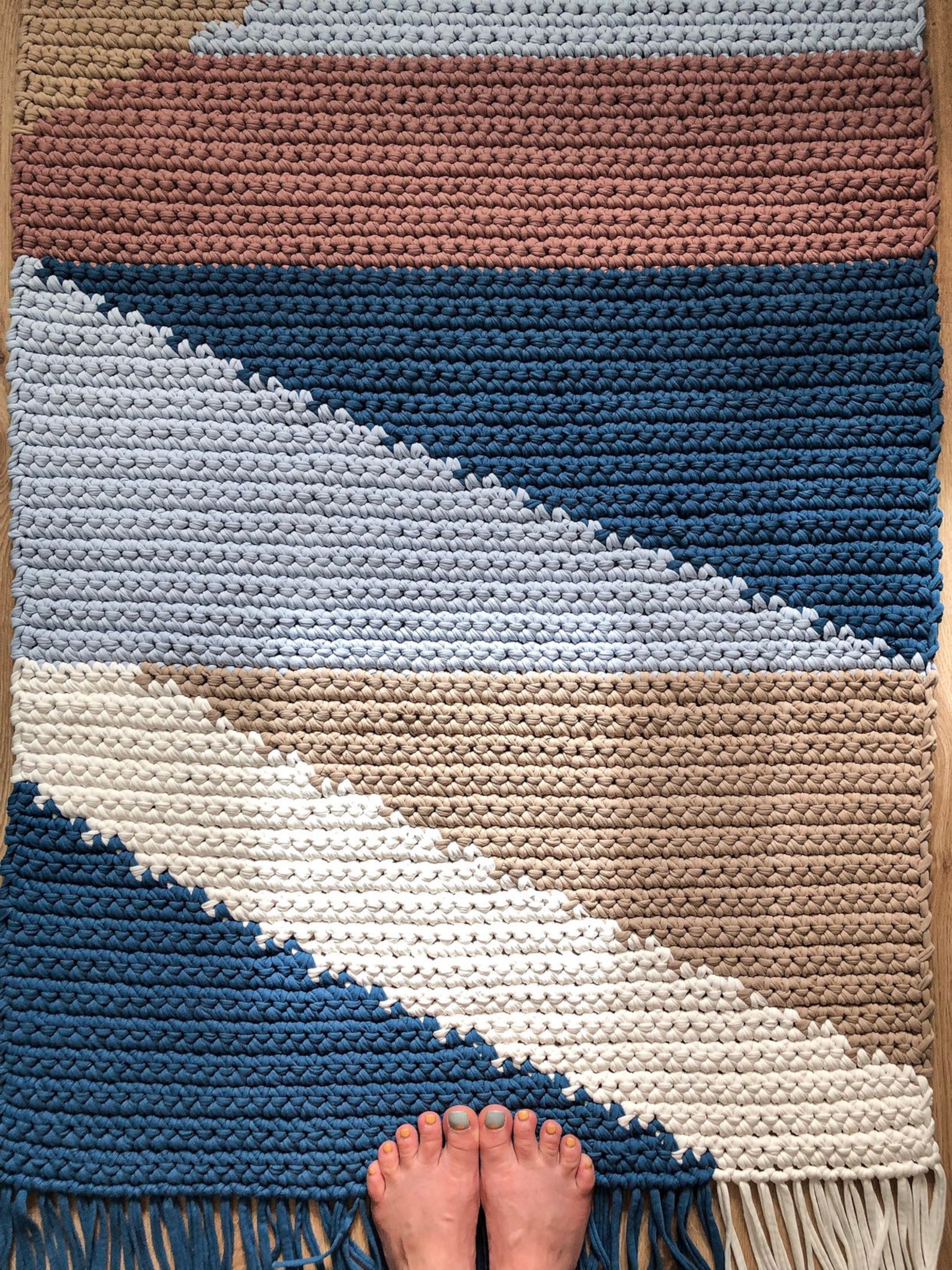 Area Rug Multicolored Patterned Rug Crochet Rectangular - Etsy