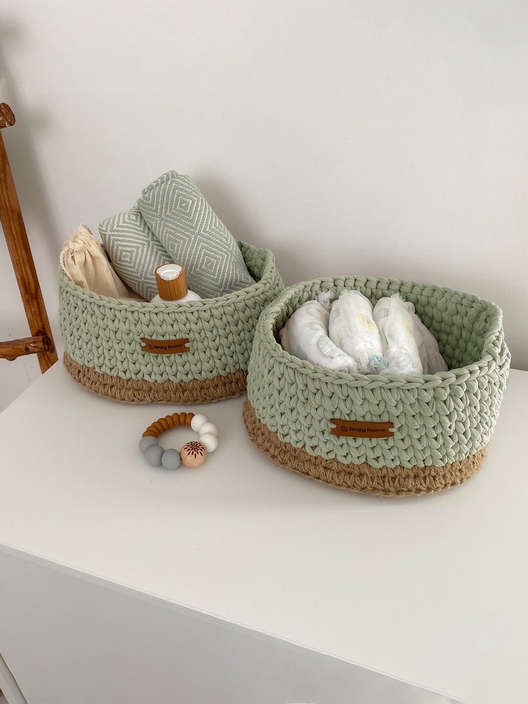 Woven Baskets, Hand Made Basket, Crochet Baskets, Rope Storage Basket ...