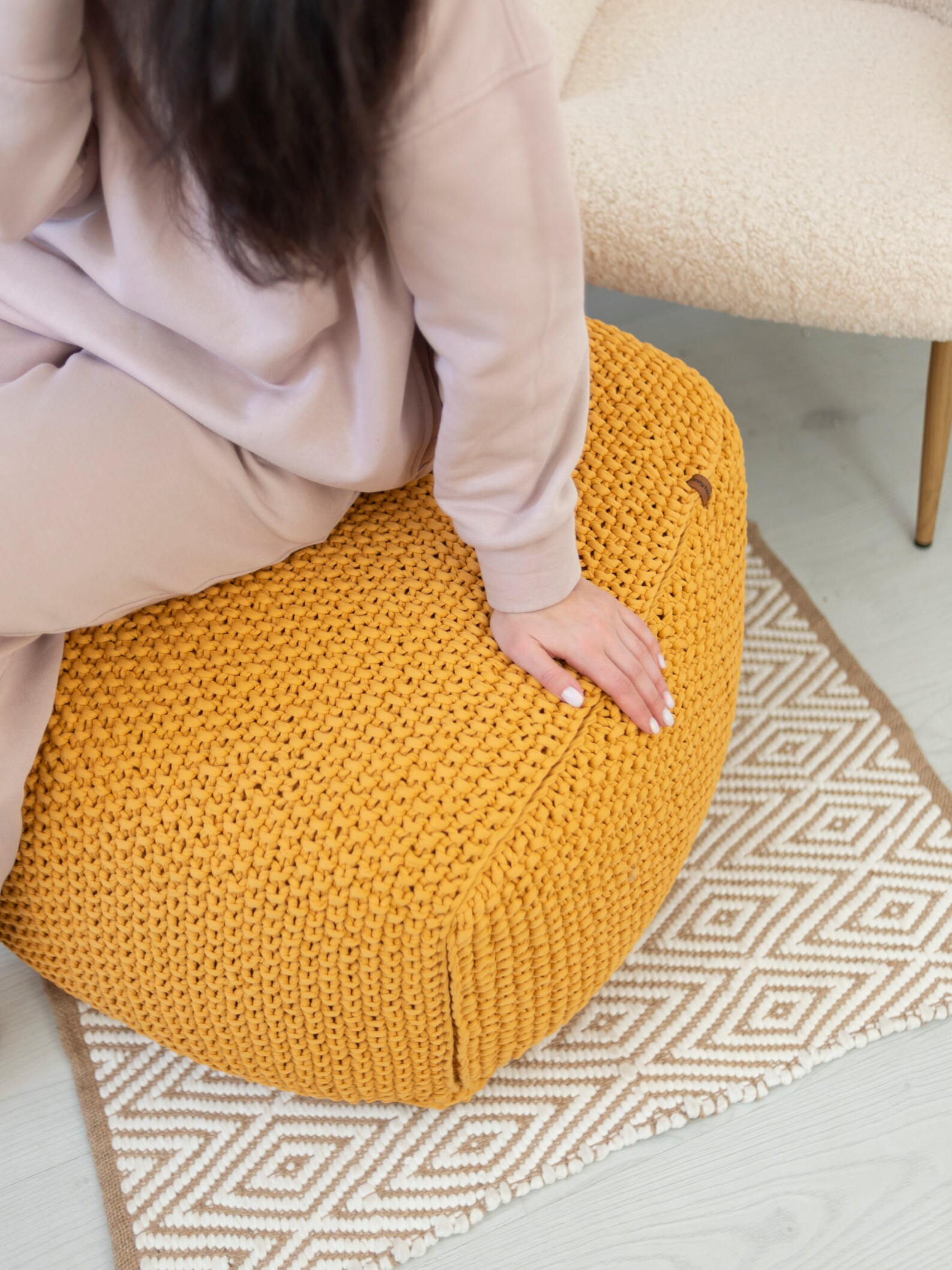 Honeycomb Pouf Ottoman Square Knitted Pouf Mustard Yellow - Etsy