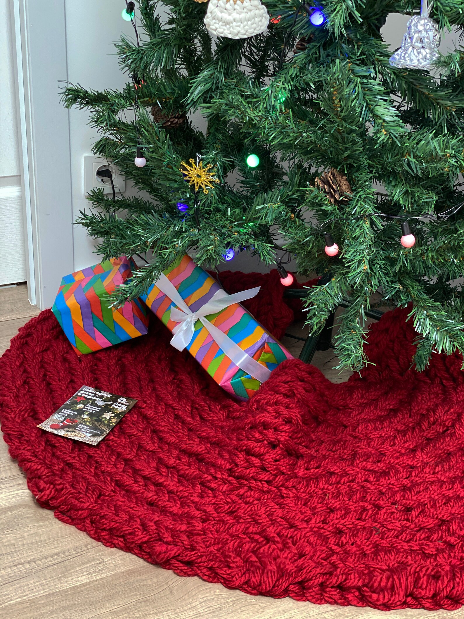 Red Christmas Tree Skirt Bulky Giant Wool Knitted Skirt - Etsy