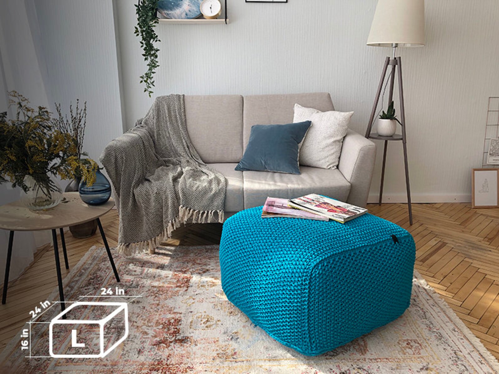 Lemon Bright Knitted Pouf Coffee Table Square Pouf Floor Pouf - Etsy