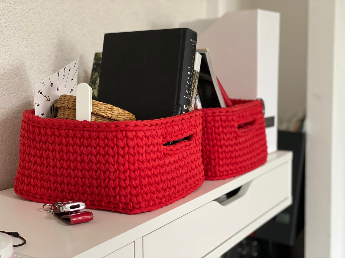 Red Storage Basket Rectangular for Suitable Home Organization - Etsy