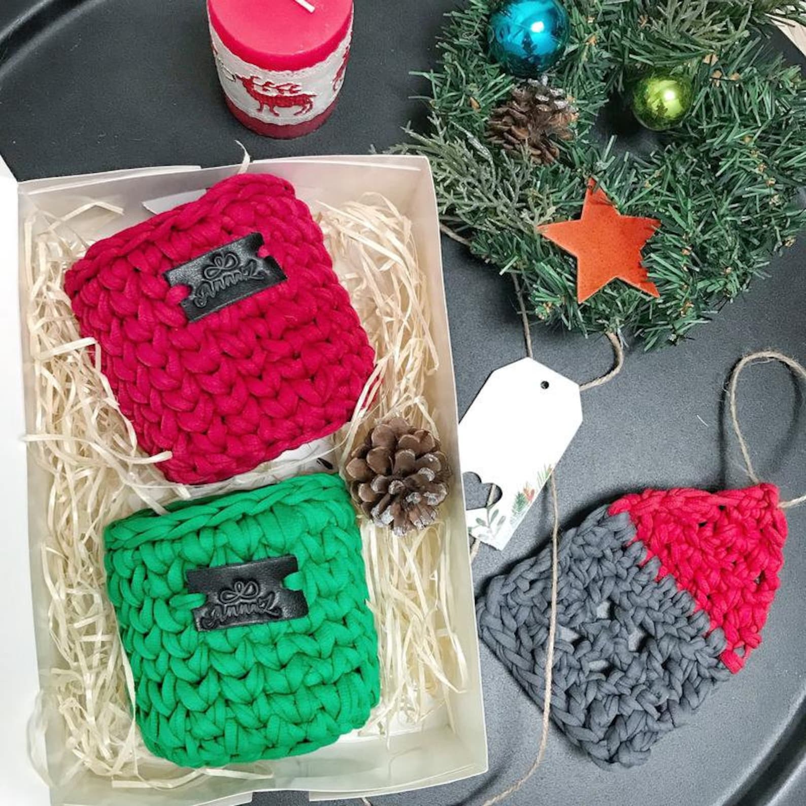 Christmas Gift Idea Holiday gift box with two crochet | Etsy