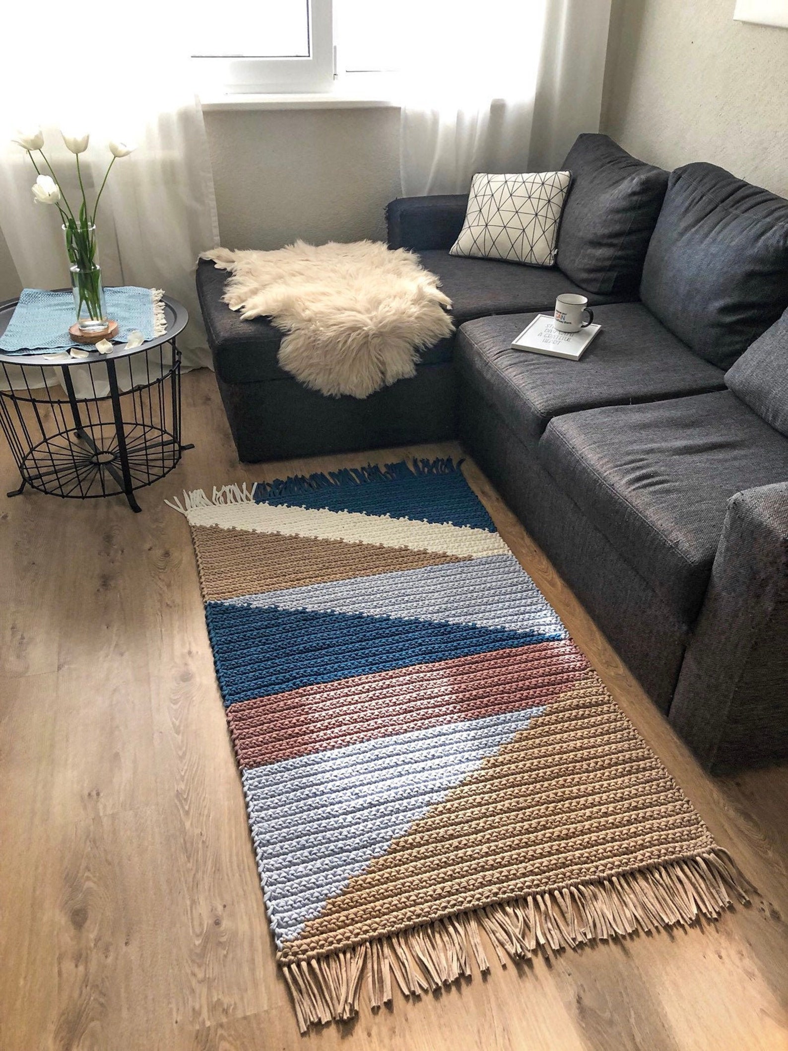 Area Rug Multicolored Patterned Rug Crochet Rectangular - Etsy