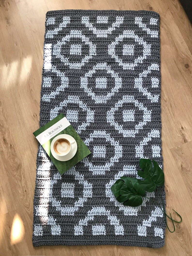 Area Rug Grey and Blue Rectangular Carpet Geometric Pattern | Etsy