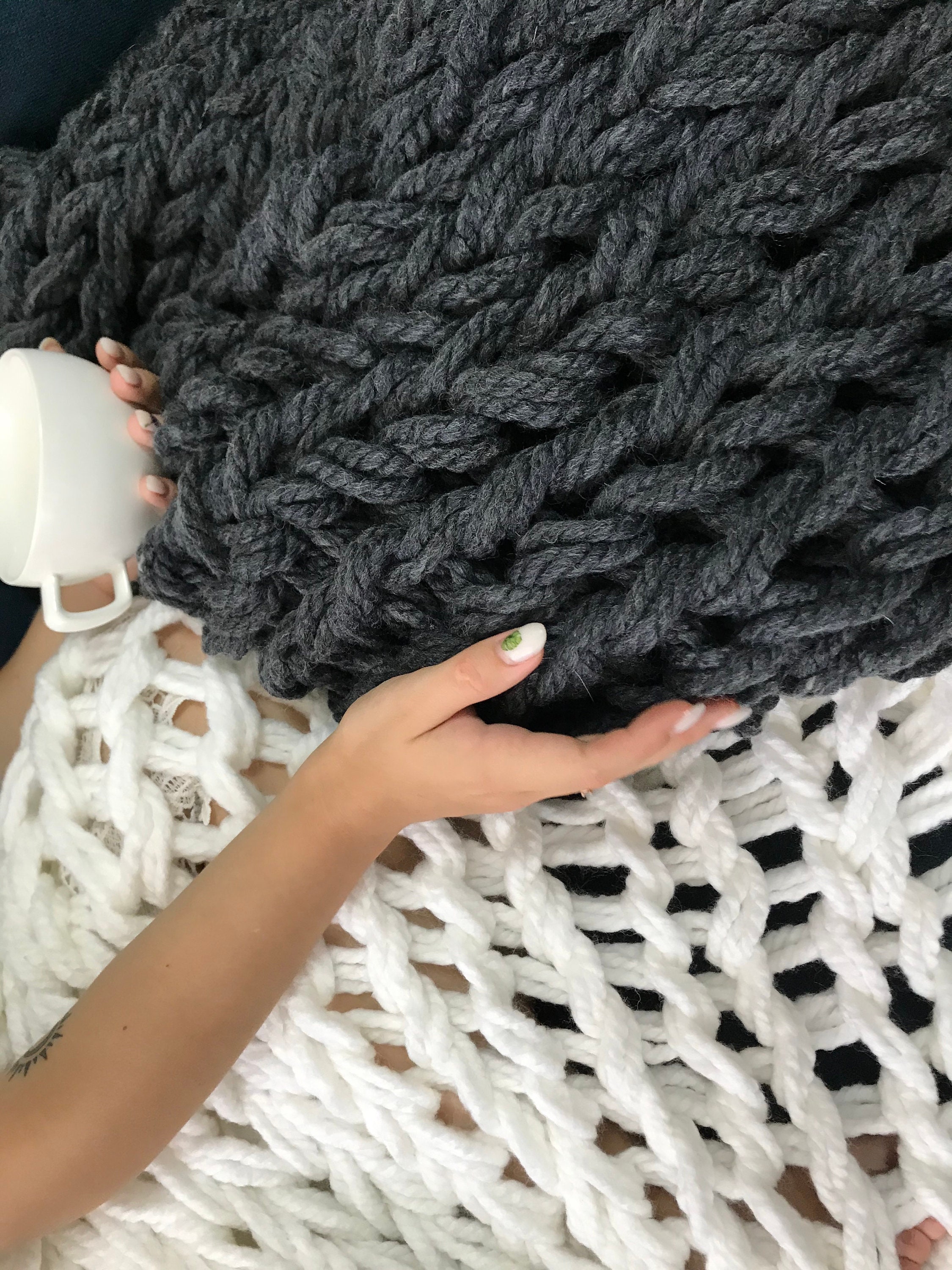 White chunky knit blanket | Etsy