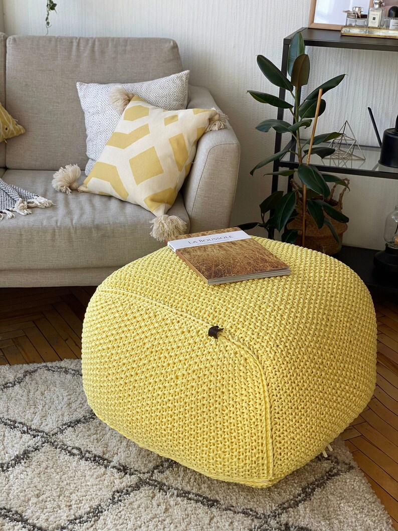 Lemon Bright Knitted Pouf Coffee Table Square Pouf Floor Pouf - Etsy