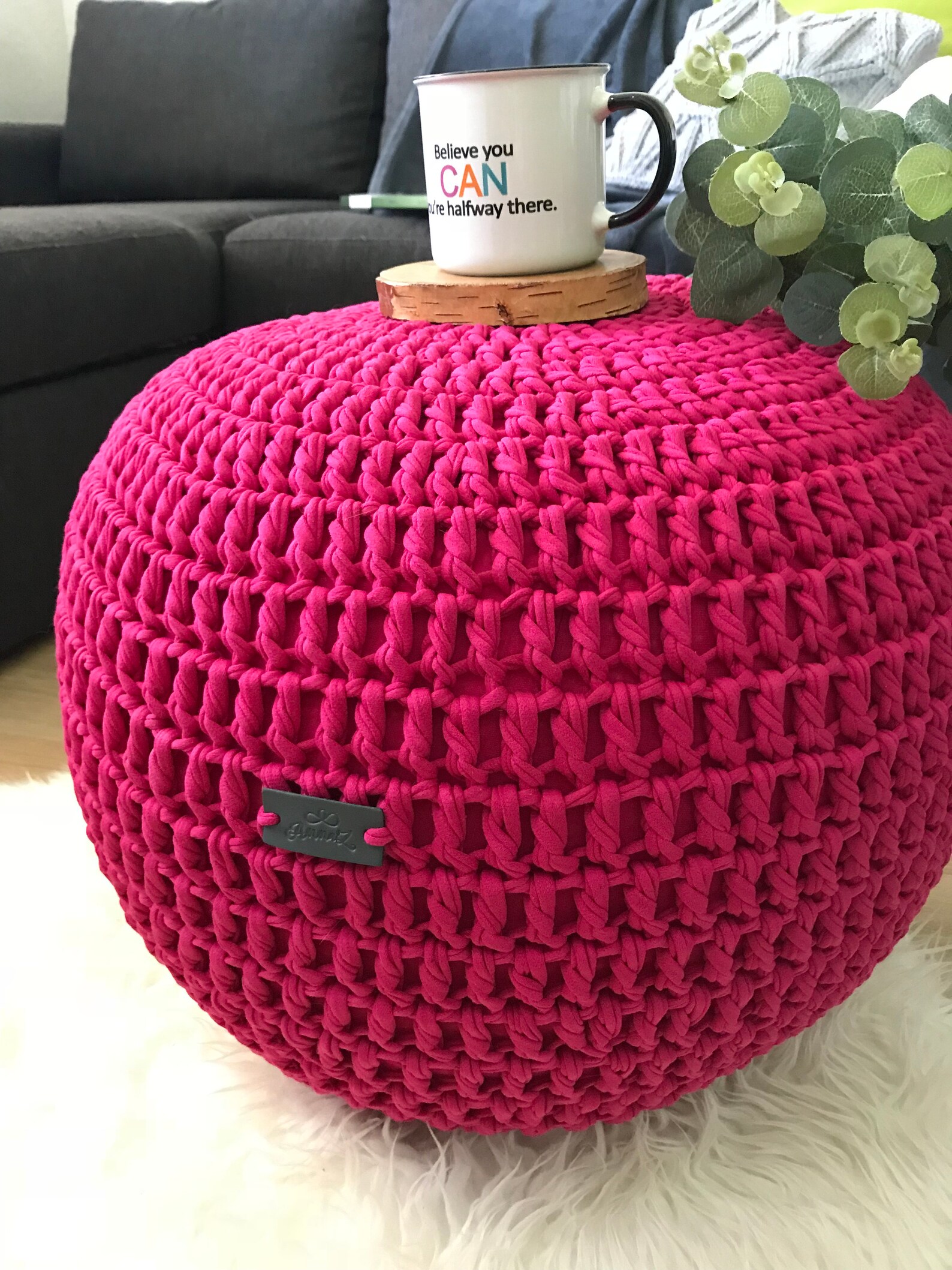 Hot Pink Pouf Chunky Ottoman Bold Bright Knitted Pouf - Etsy