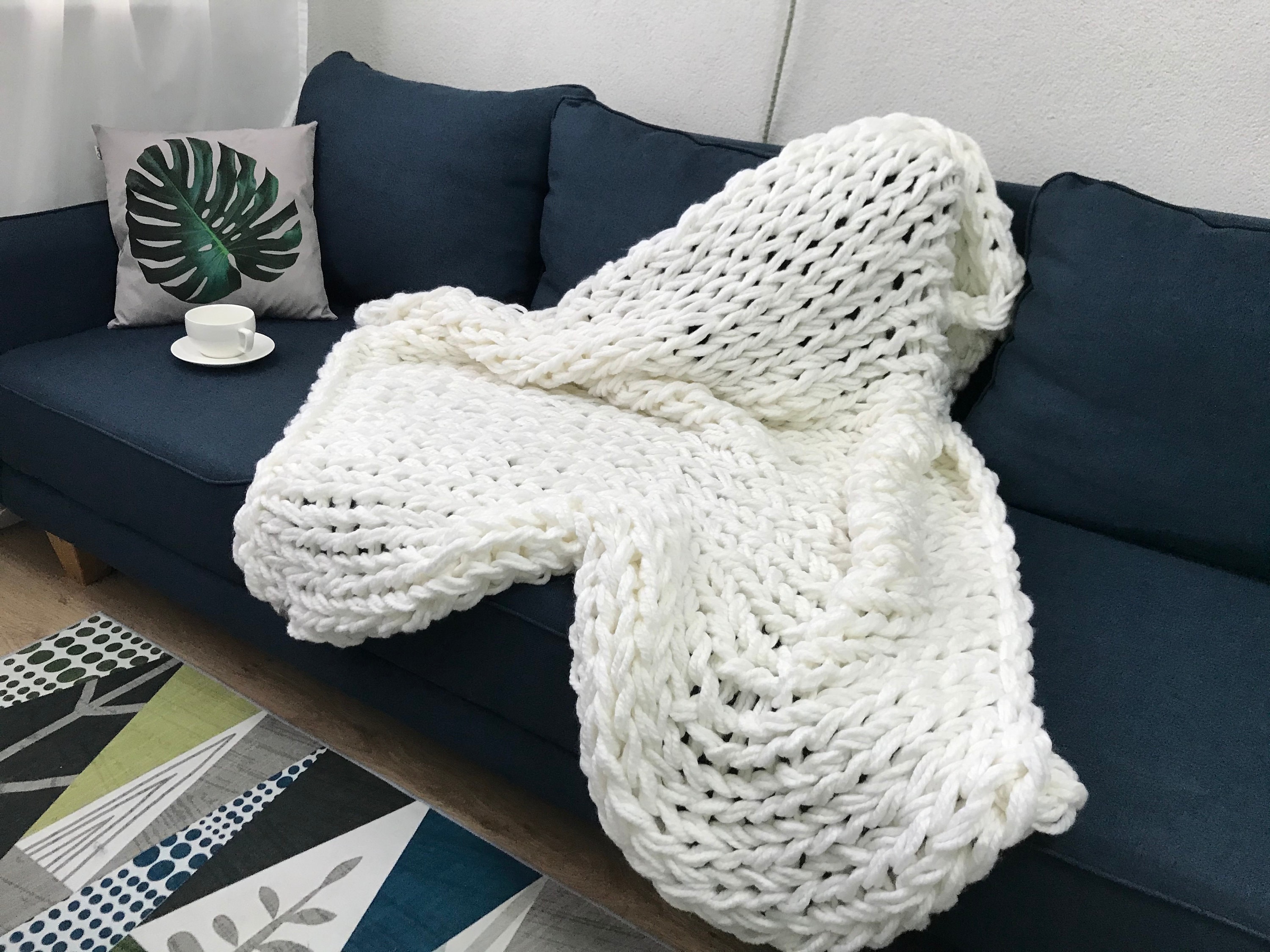 White chunky knit blanket | Etsy