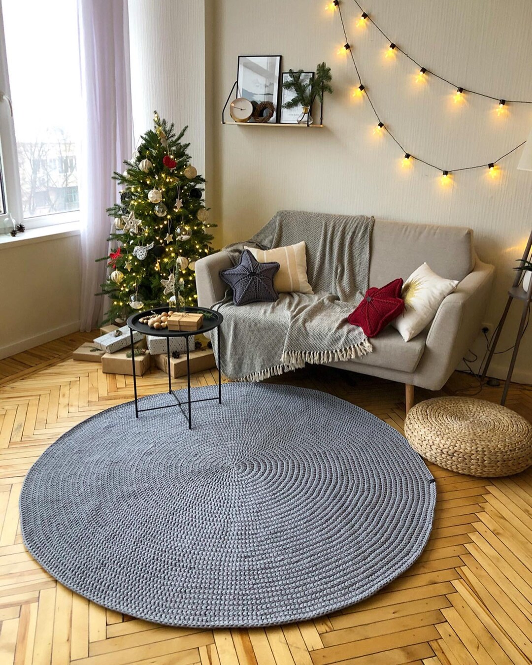 Knitted Round Area Rug Modern Crochet Circle Floor Carpet for Home ...
