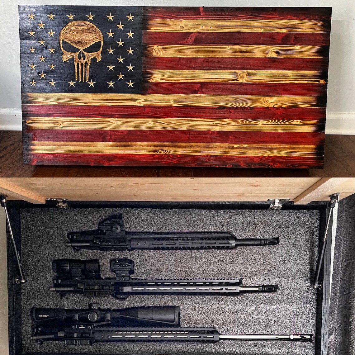 Wood American Flag Concealment Gun Case Cabinet, Concealment Flag, Gun ...