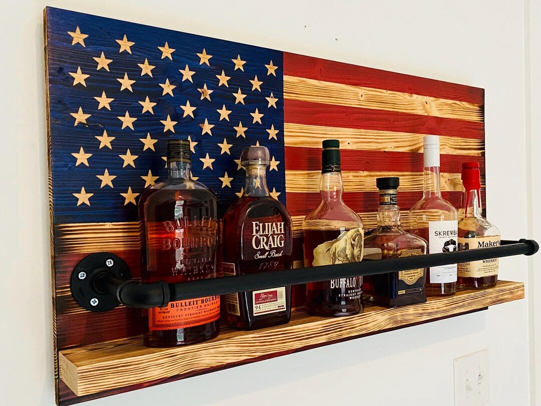 American Flag Bourbon Wall Display Shelf, American Flag Liquor Display ...