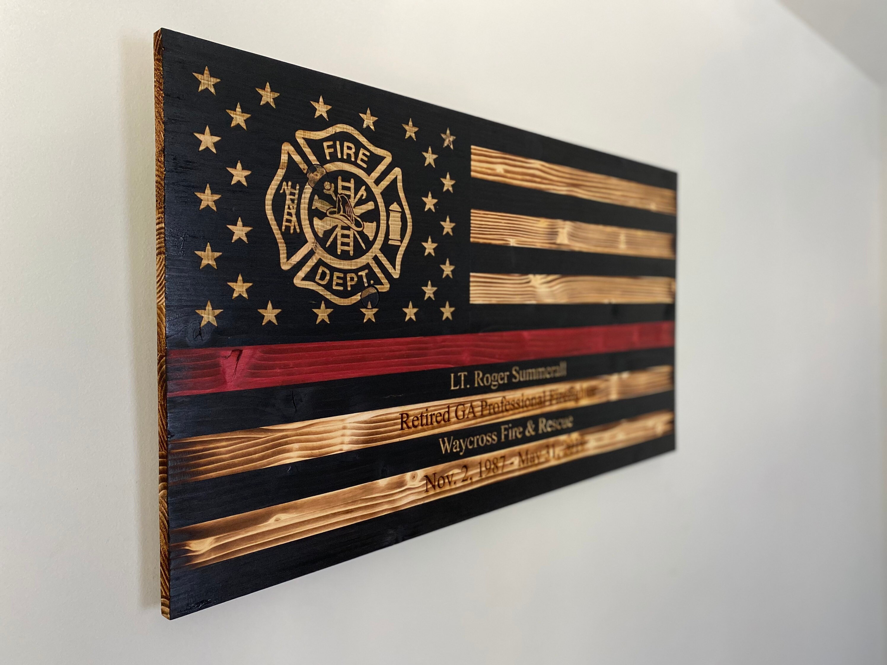 Wood American Flag Red Stripe American Flag Firefighter - Etsy