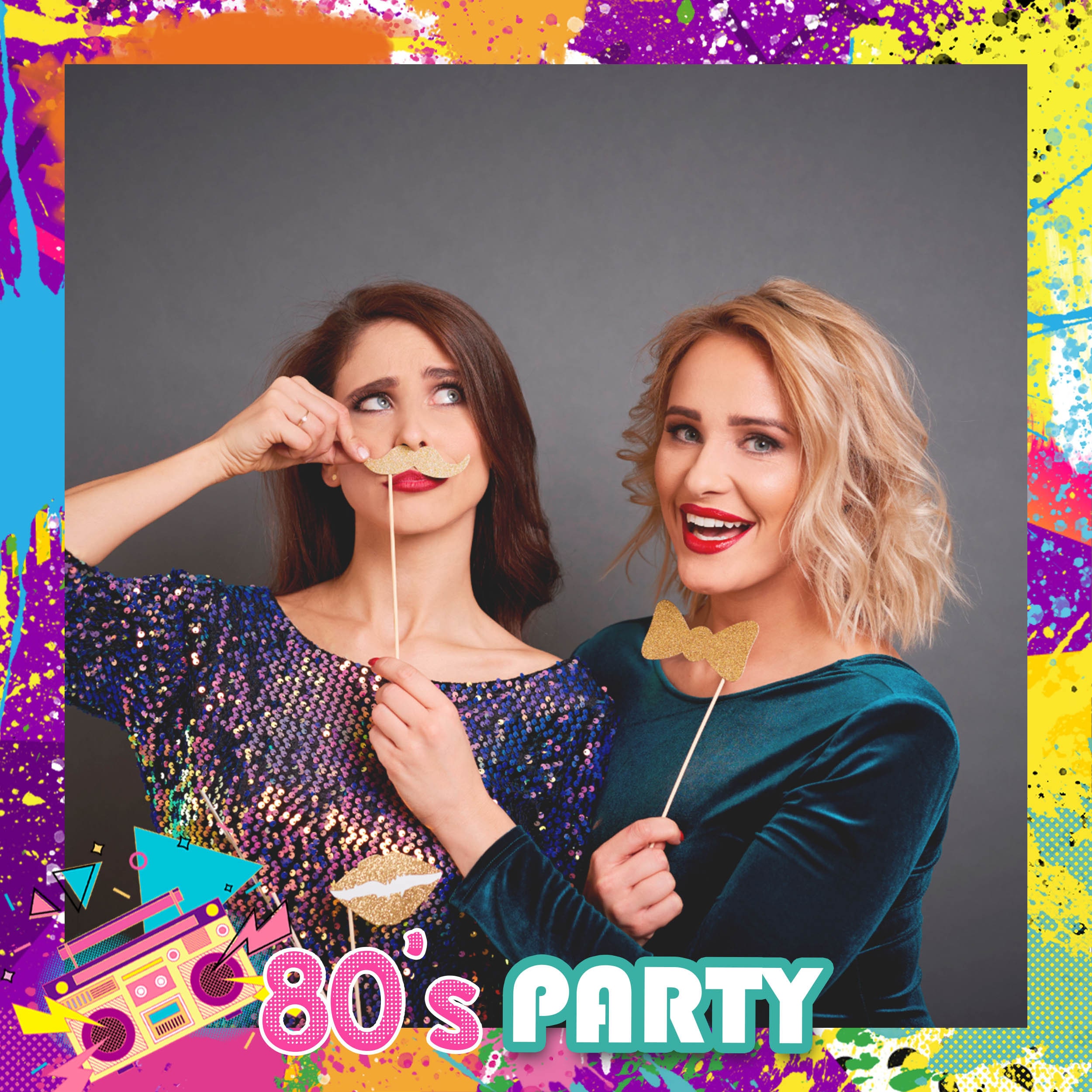 80s Party Square Overlay. 360 Booth Photo Overlay. Square Template. - Etsy