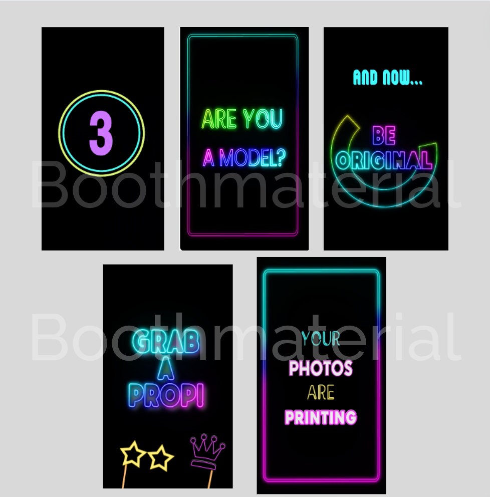 Neon COOL Party Set Mirror Booth Animations. Neon Set Photo Booth ...