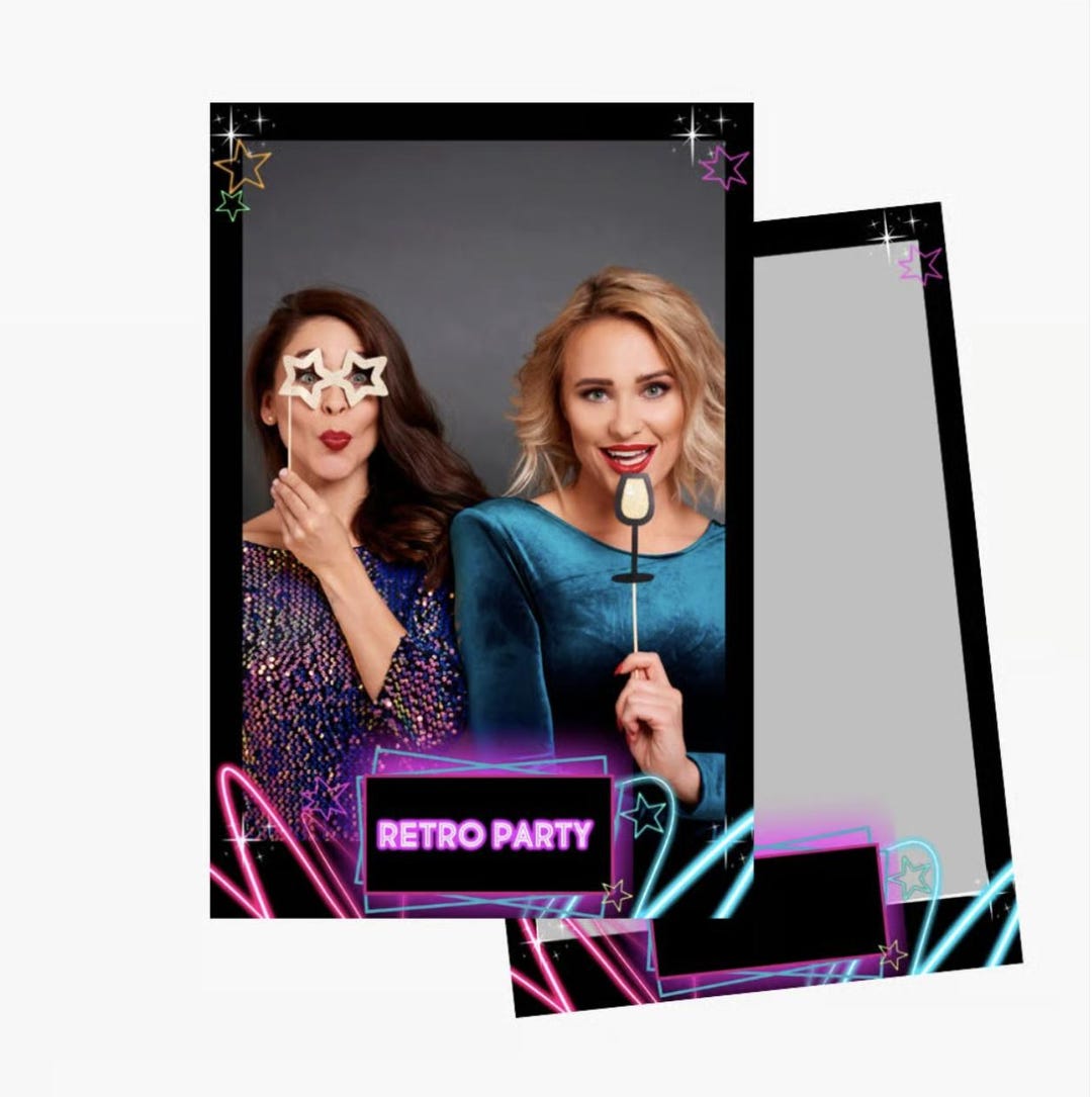 Retro 80's Portrait Photo Booth Template 4"x6". Mirror Booth Template ...