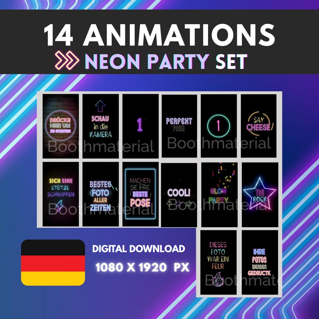 Neon Party German Animations Set to Mirror Booth. Mirror Booth ...