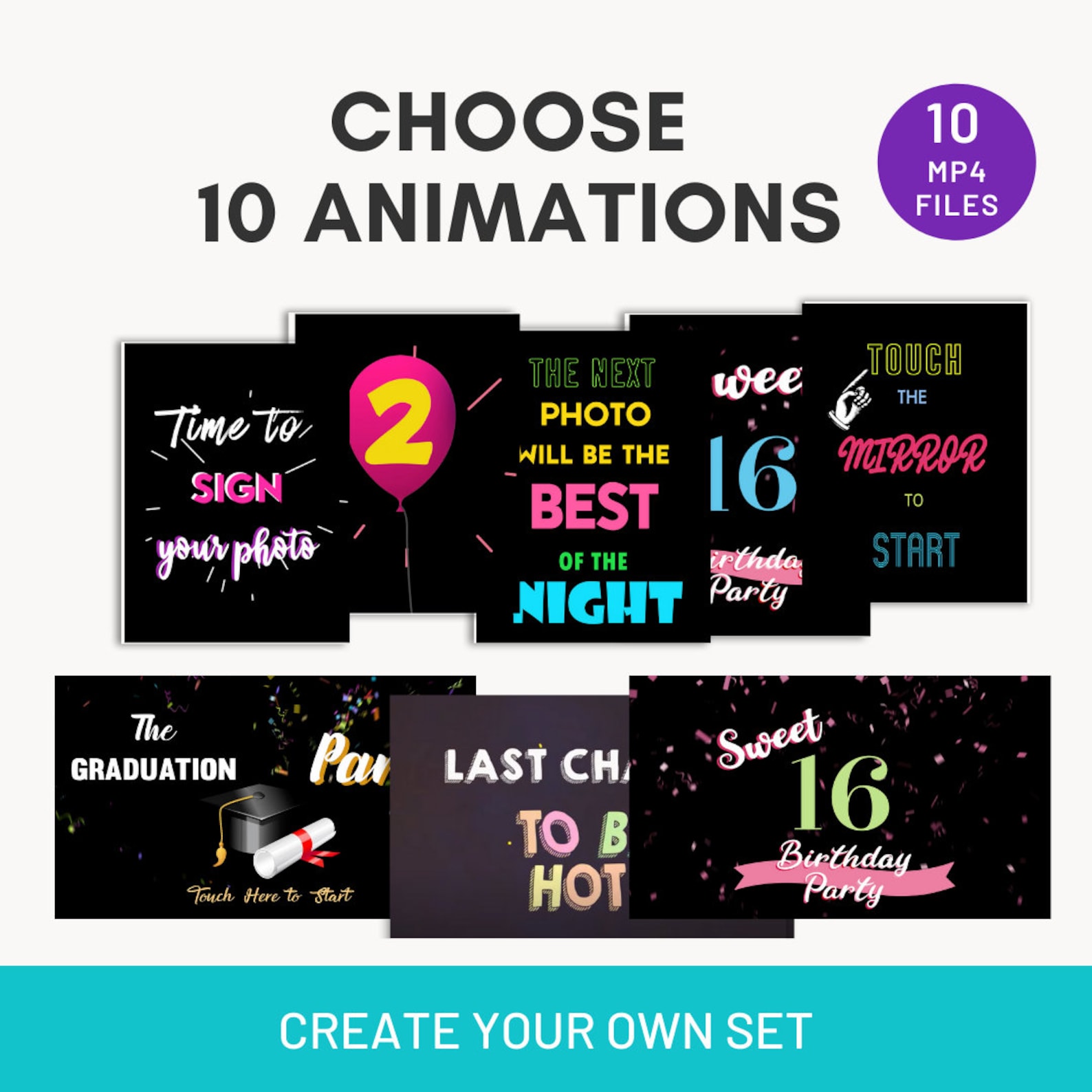 10 Photo Booth Animations Bundle. Choose Your Favorite Animations ...
