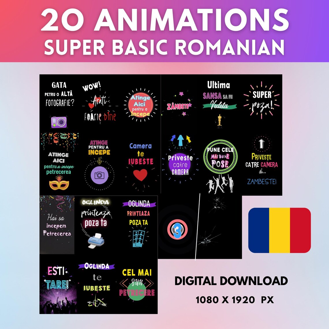 Super Romanian Set Animations Mirror Booth. 20 Romanian Animations ...