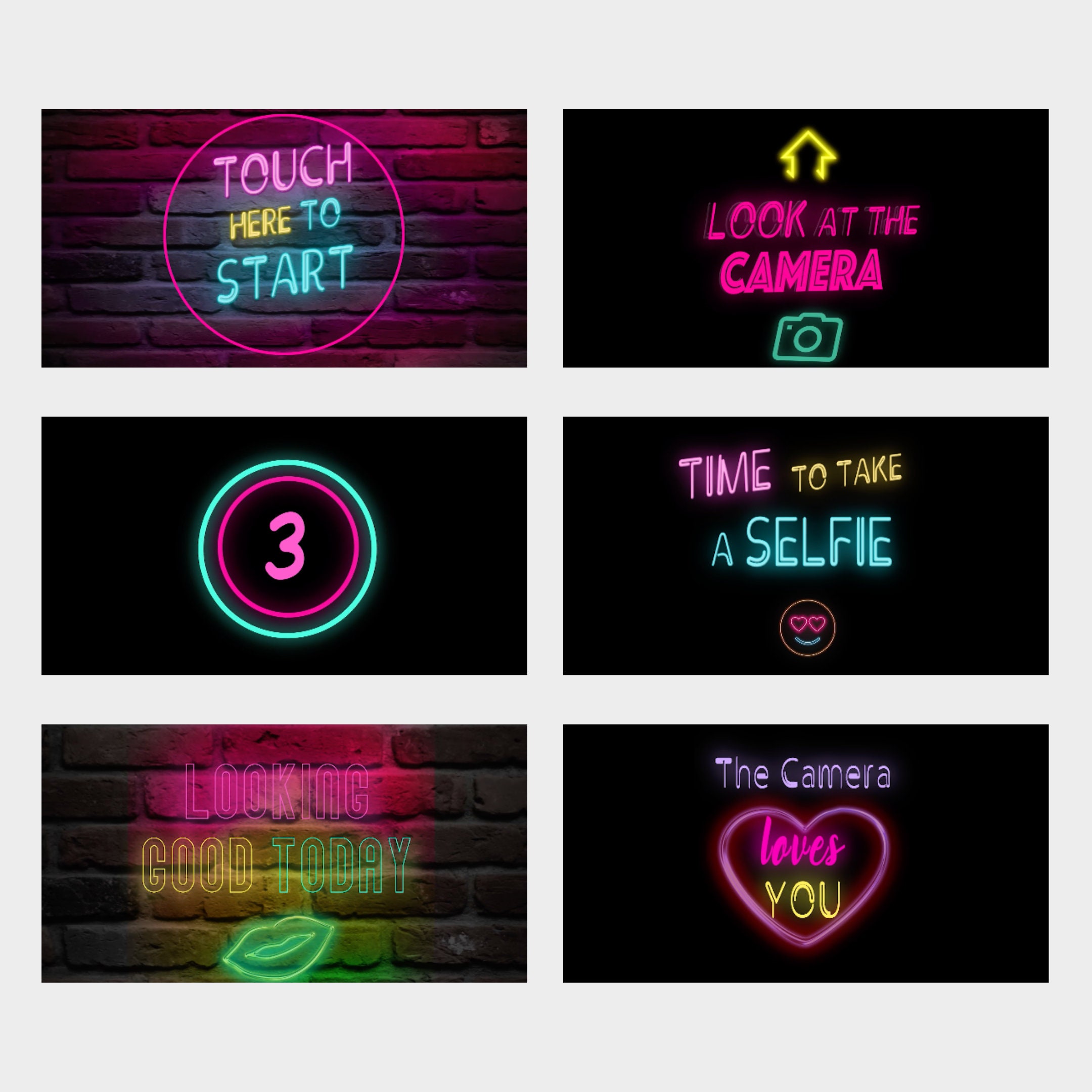 Neon Set Landscape Animations Photo Booth. Neon Set Photobooth Mirror ...