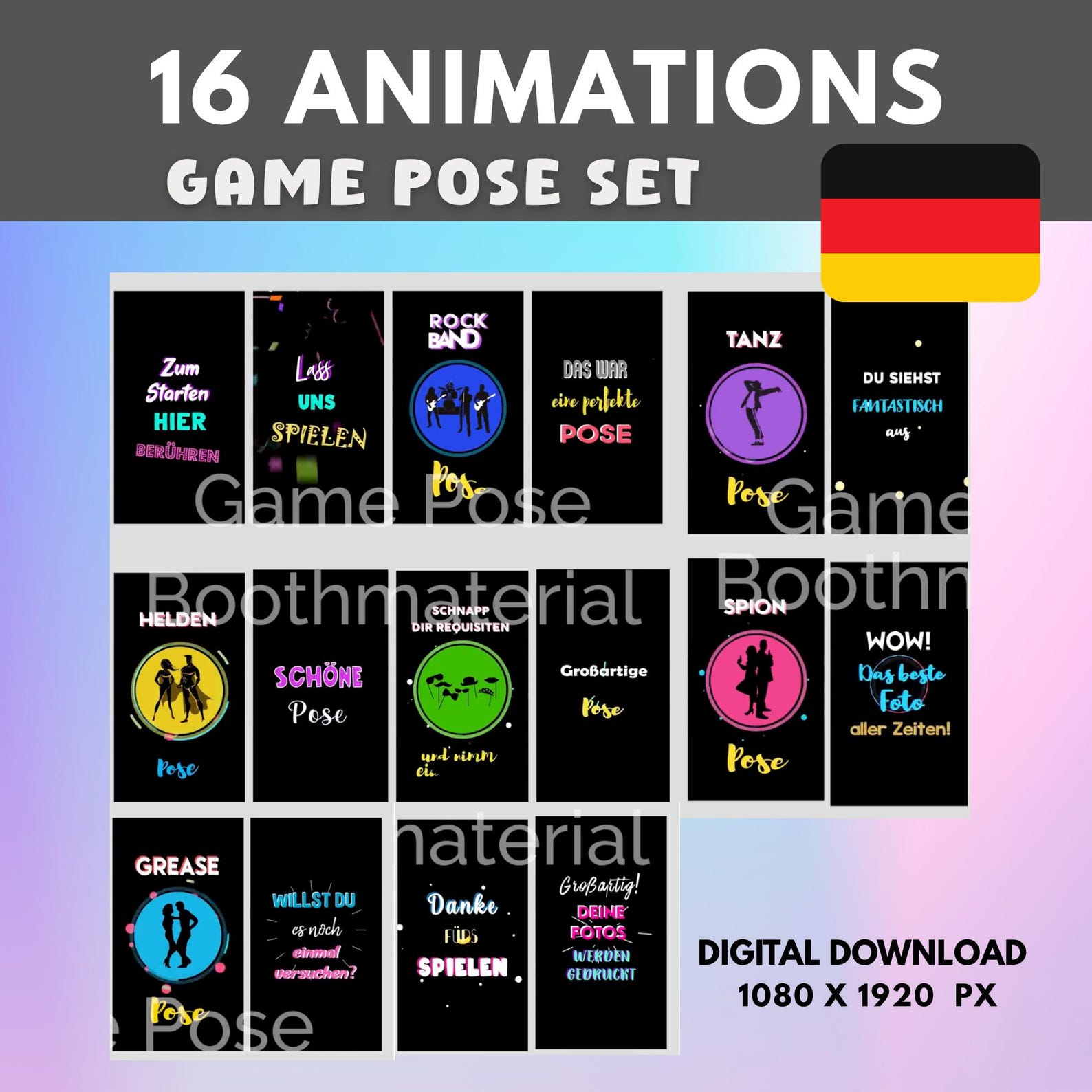 Game Pose Set German Animations Mirror Booth. Fotobox Animations Set in ...