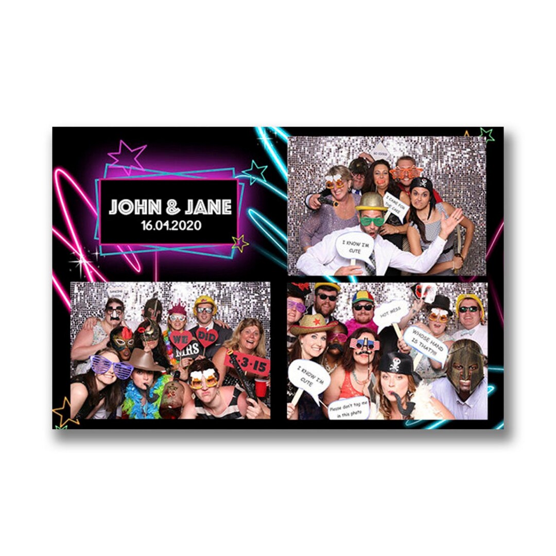 Retro Disco 80s Photo Booth Landscape Template| Neon Retro Disco Photo ...