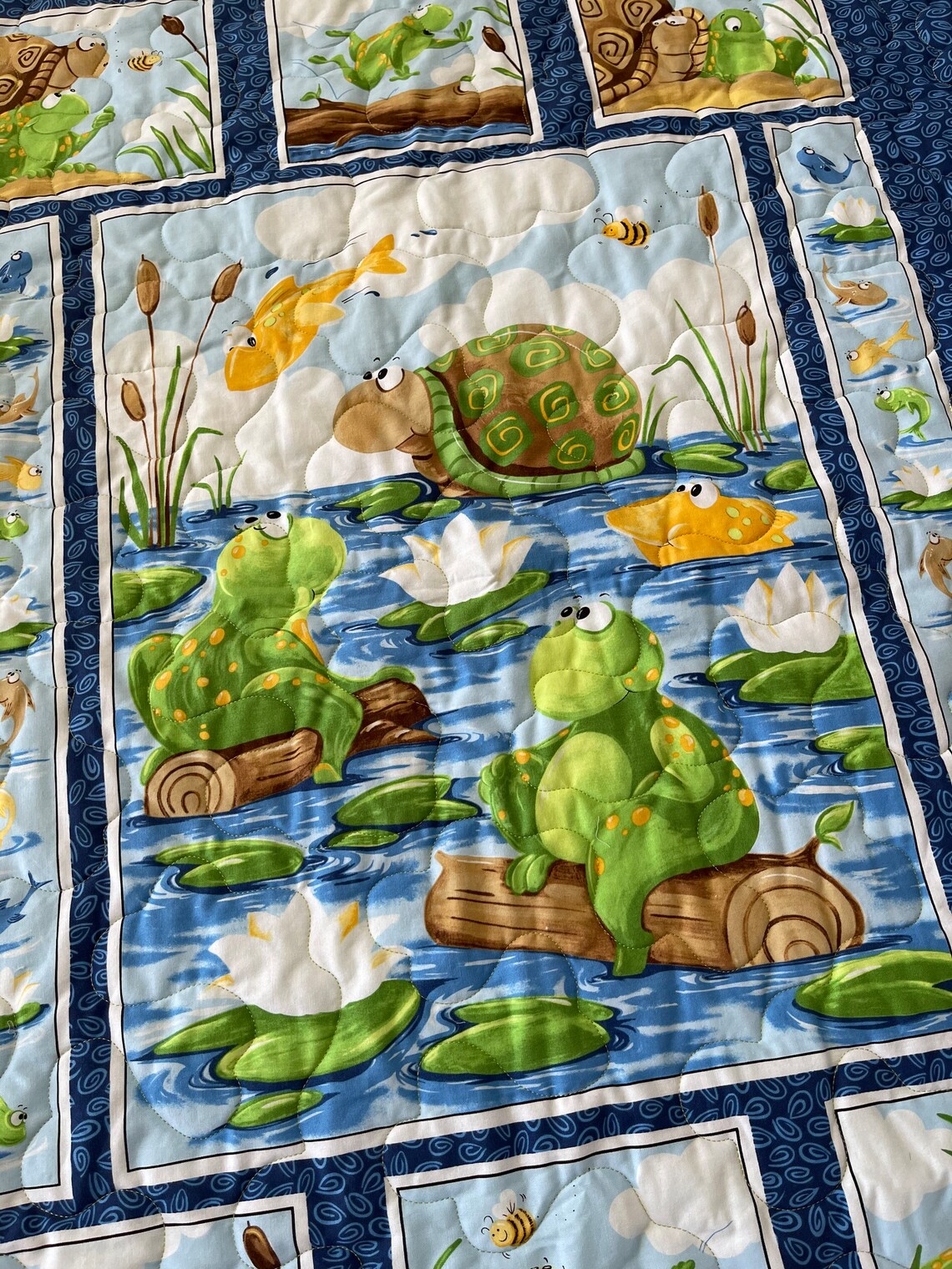 Frogs and Turtles Quilted Blanket - Etsy