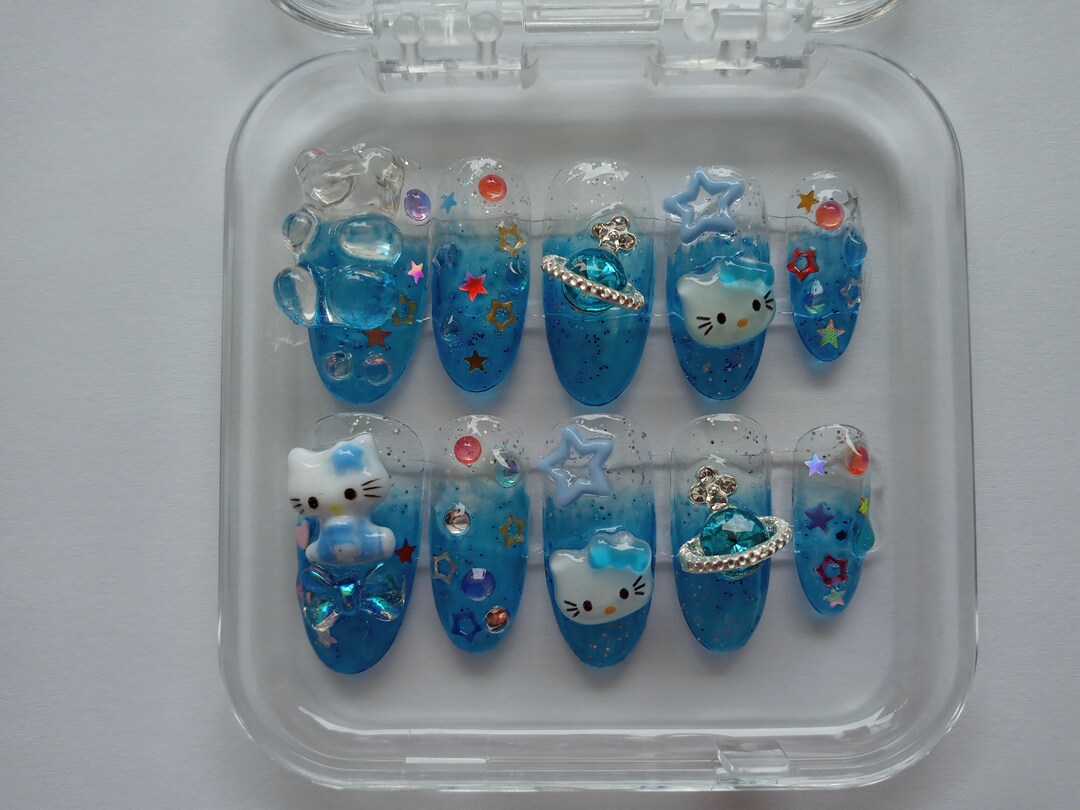 Hello Kitty,junk Nails, Handmade, Translucent Glitter, Kawaii, " Pick ...