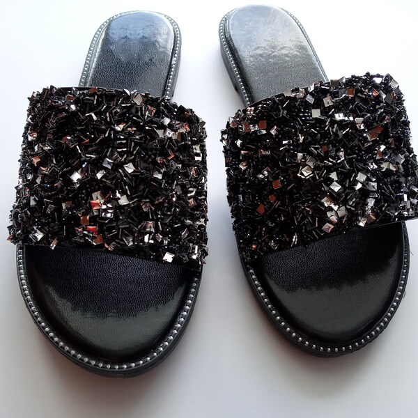Black Sparkle Sandals - Etsy
