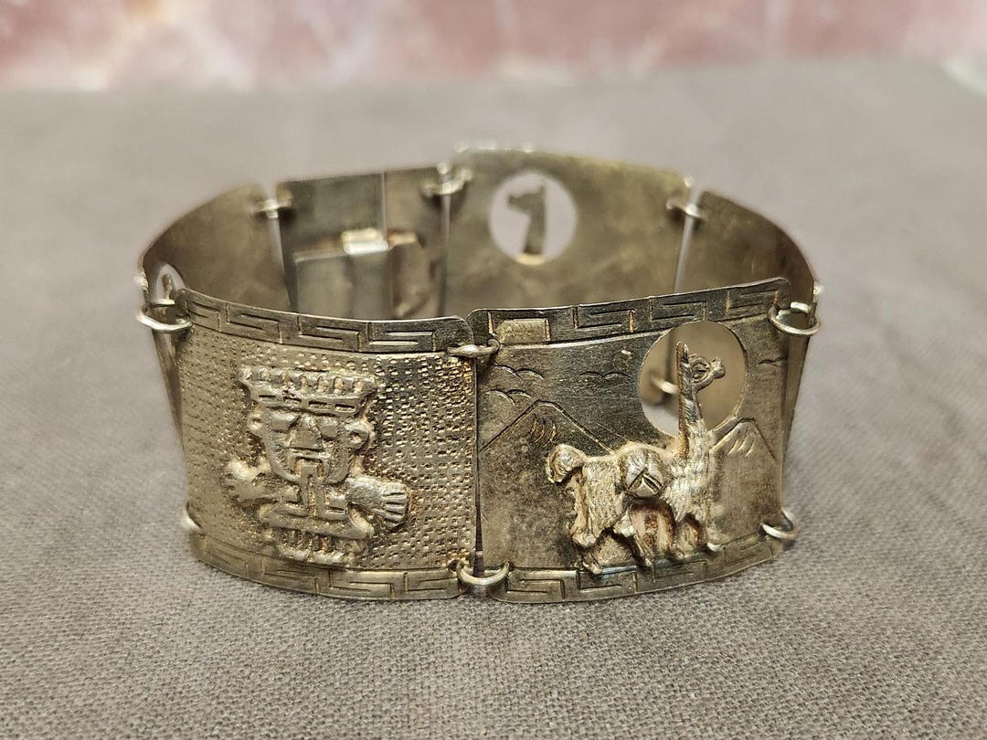 Vintage 925 Sterling Silver Peru Panel Llama Bracelet – 7" Length, 36.6 ...
