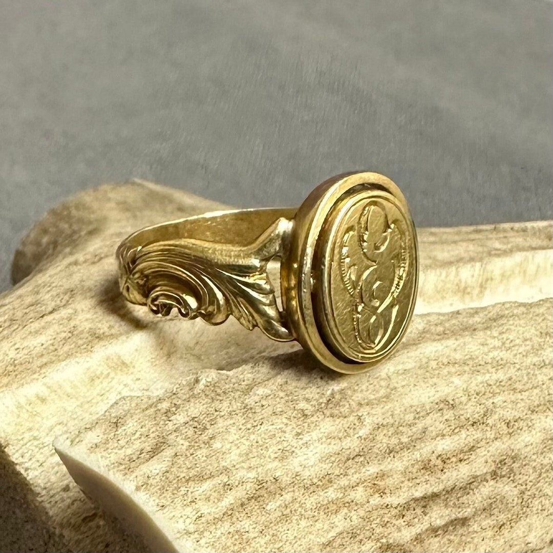 Antique Victorian 18k Signet Ring W/ Engraved EU Monogram Filigree ...