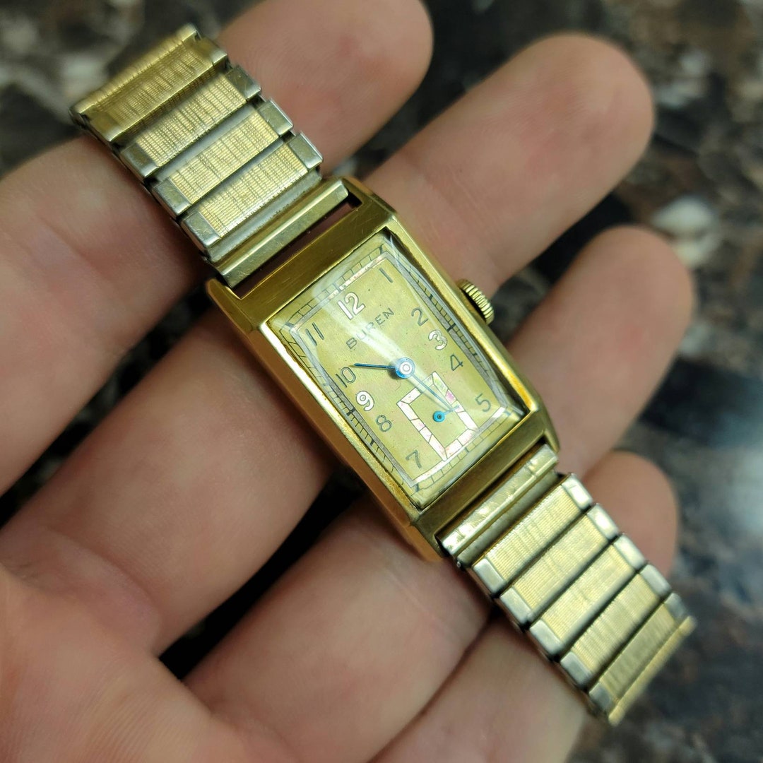 Vintage 14k Gold Buren Grand Prix Wristwatch Art Deco Automatic Silver ...