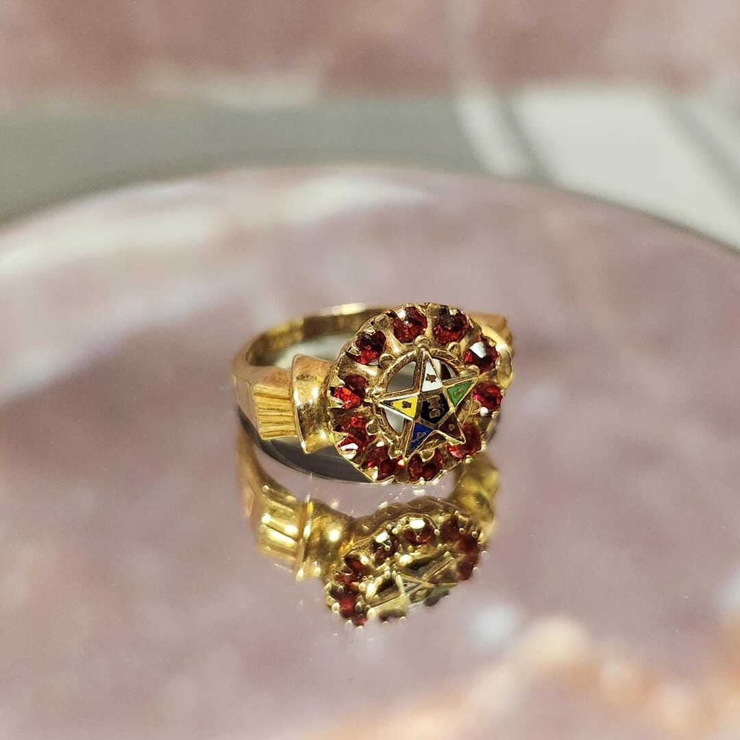 Vintage 10k Gold Order of the Eastern Star Signet Ring With Rubies ...