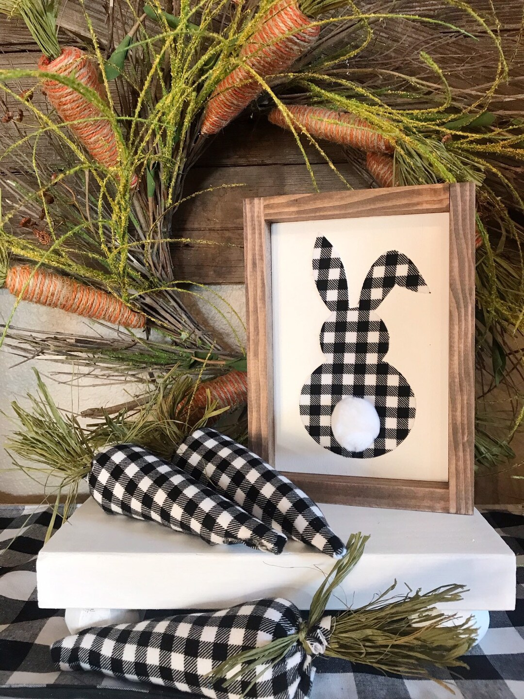Buffalo Check Bunny Sign & a Set of 3 Buffalo Check Carrots - Etsy