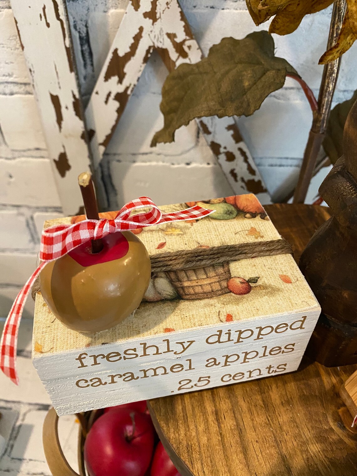 SET of 4 Caramel Apple Items Caramel Apple Sign Wooden Apple | Etsy