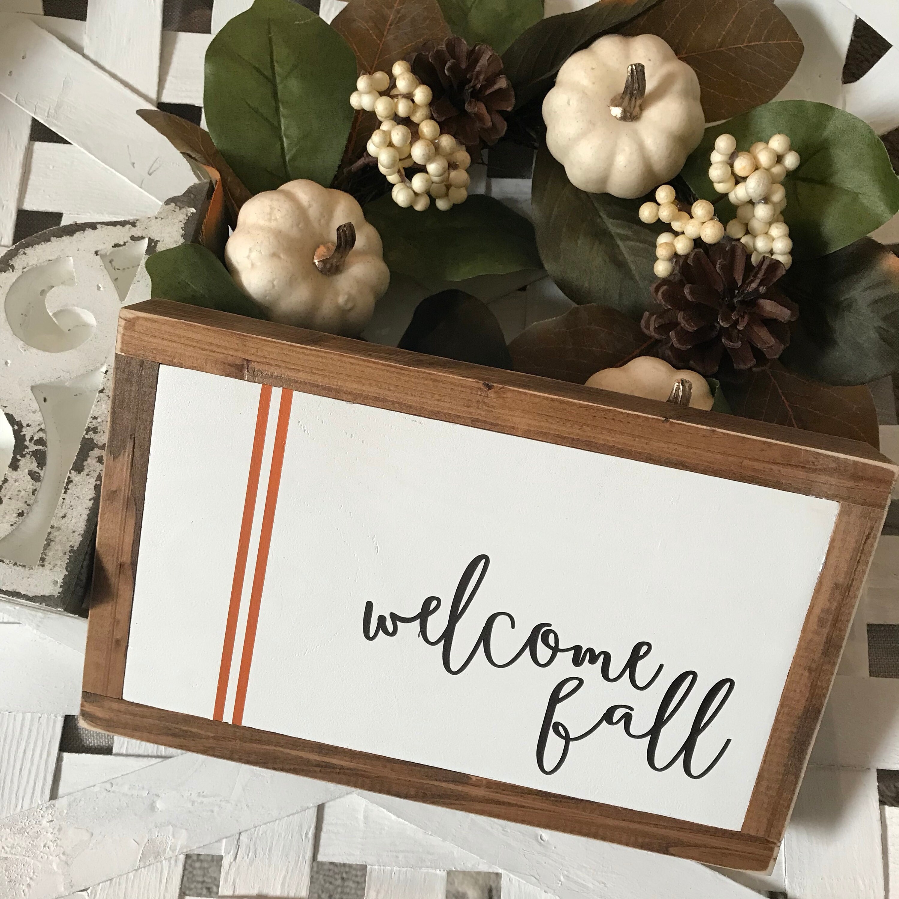 Welcome fall sign with stripes fall decor fall sign gift | Etsy