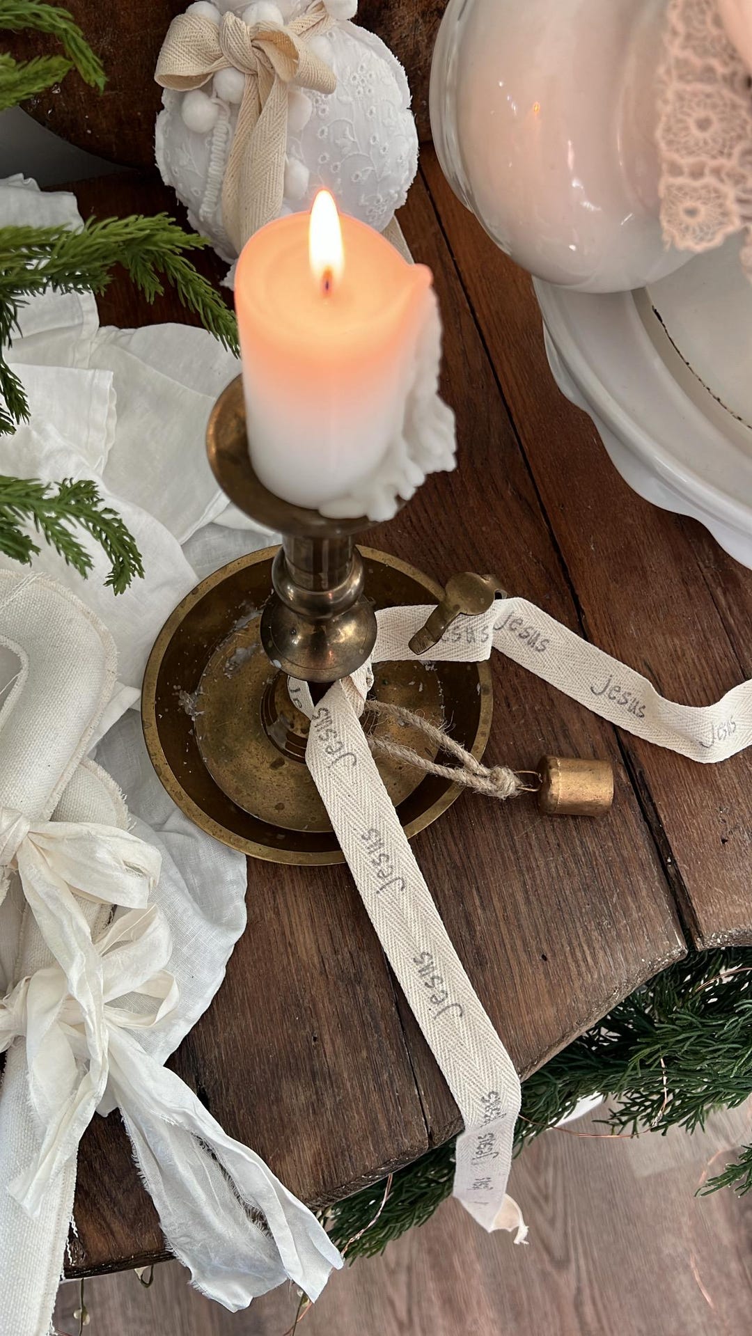 Jesus Stamped Ribbon With a Bell, Christmas Ribbon, Religious Ribbon ...